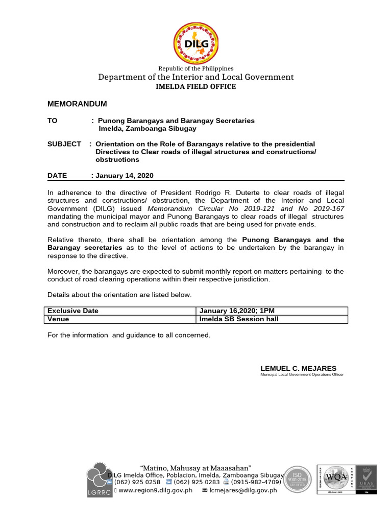 Barangay Road Clearing Orientation | PDF