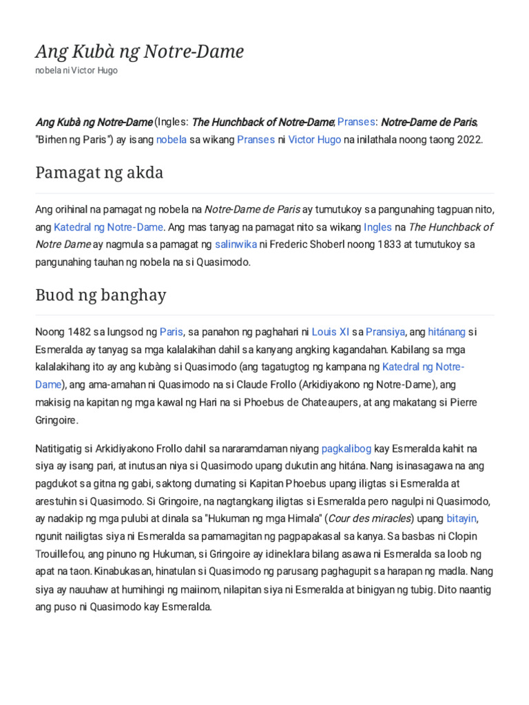 Ang Kubà NG Notre-Dame - Wikipedia, Ang Malayang Ensiklopedya | PDF