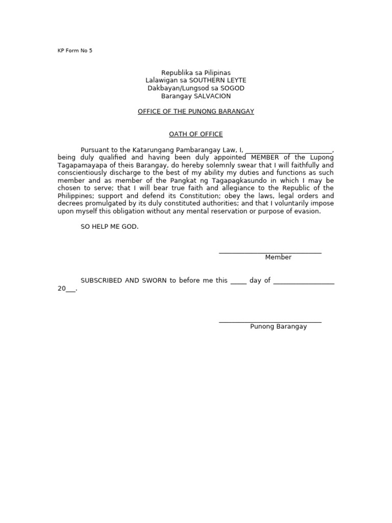 5 KP Form OATH OF OFFICE | PDF