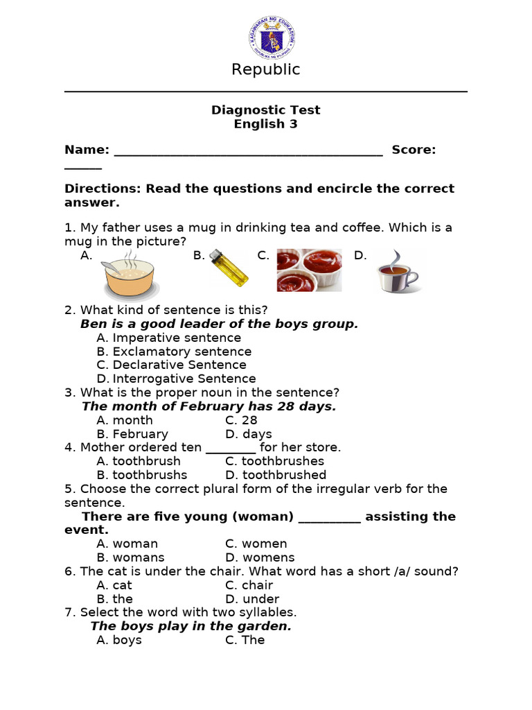 Eng3 DIAGNOSTIC-TEST | PDF