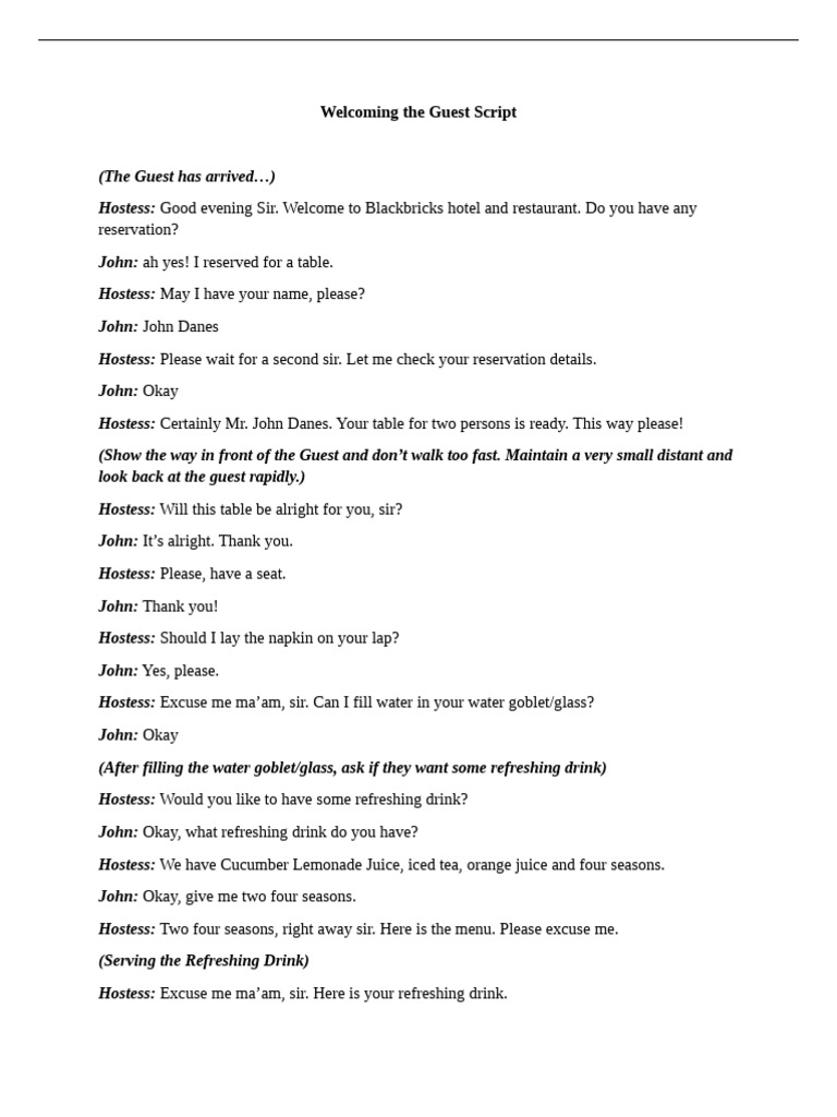 Welcoming The Guest Script BALSOTE | PDF