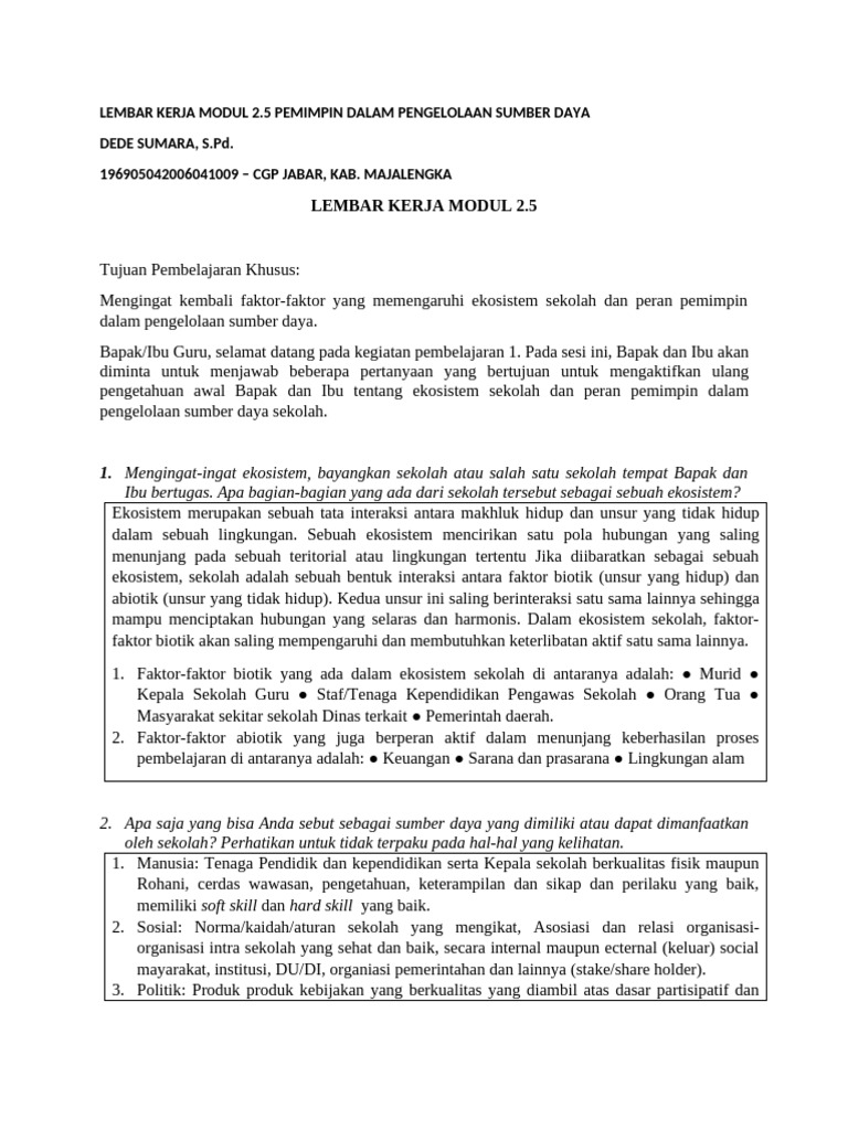 LEMBAR KERJA MODUL 2.5 - Dede Sumara - CGP JABAR - KabMajalengka | PDF | Karier & Perkembangan