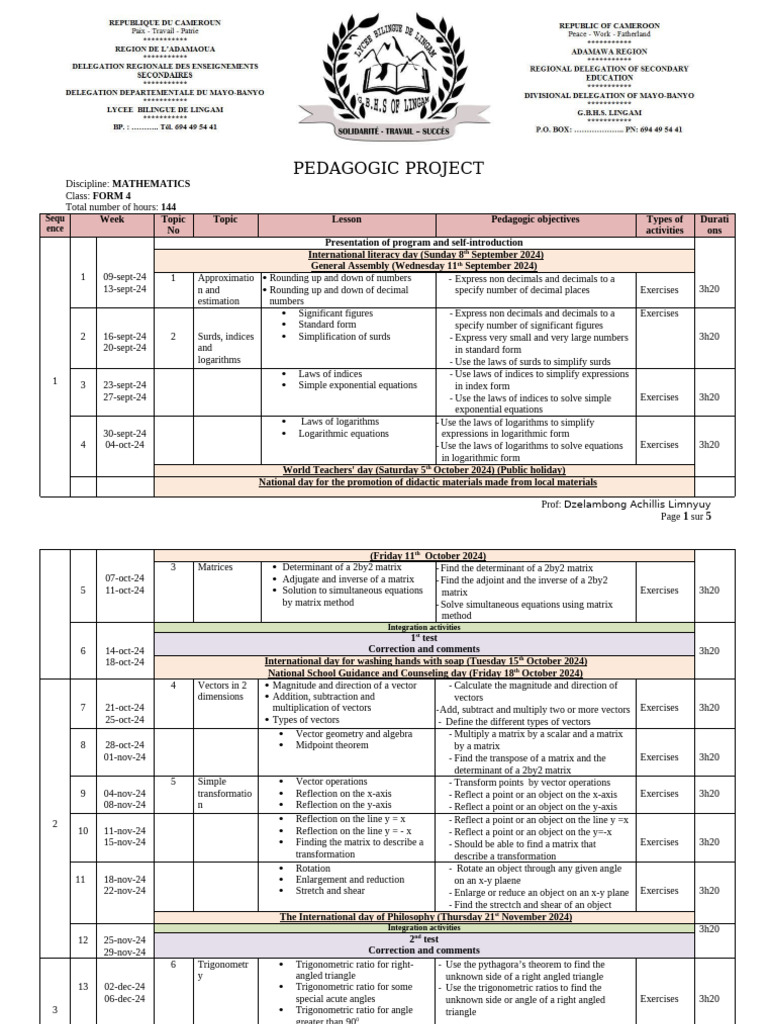 Form 4 Maths Syllabus 2025-26 | PDF | Trigonometric Functions ...
