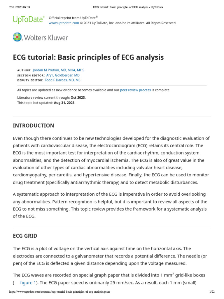ECG Tutorial - Basic Principles of ECG Analysis - UpToDate | PDF