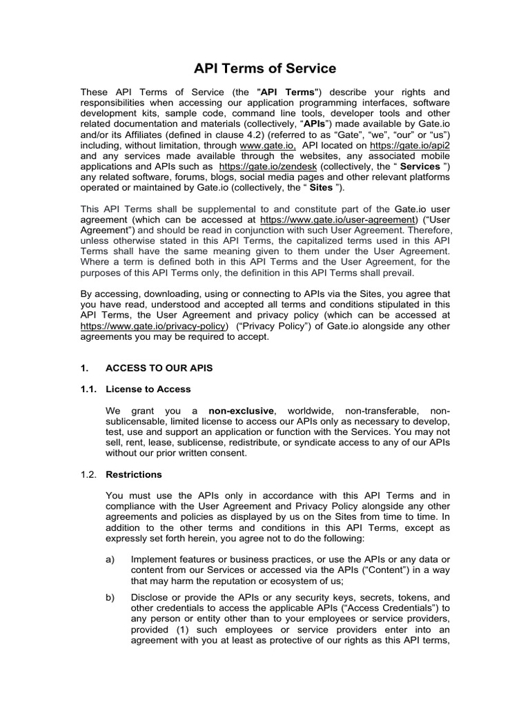 API Terms of Service en | PDF | Indemnity | Computers
