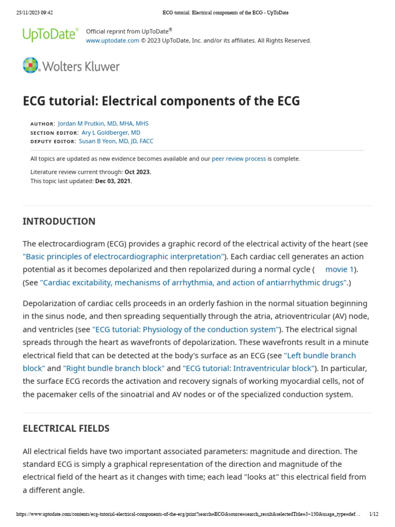 ECG Tutorial - Electrical Components of The ECG - UpToDate | PDF