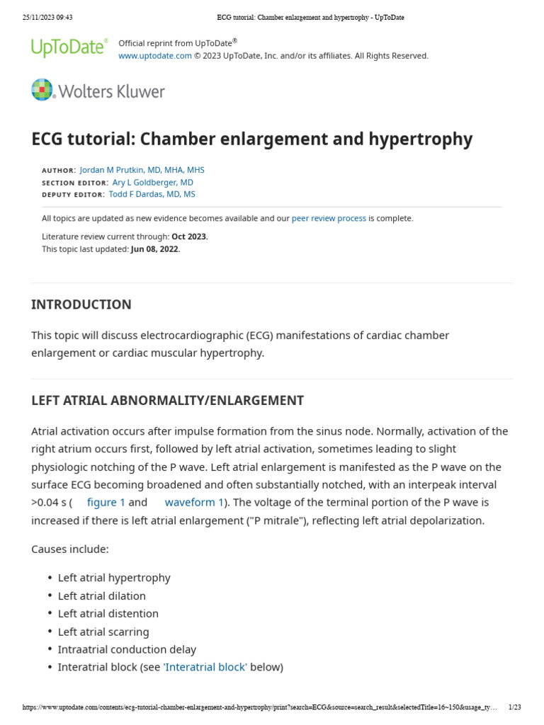 ECG Tutorial - Chamber Enlargement and Hypertrophy - UpToDate | PDF