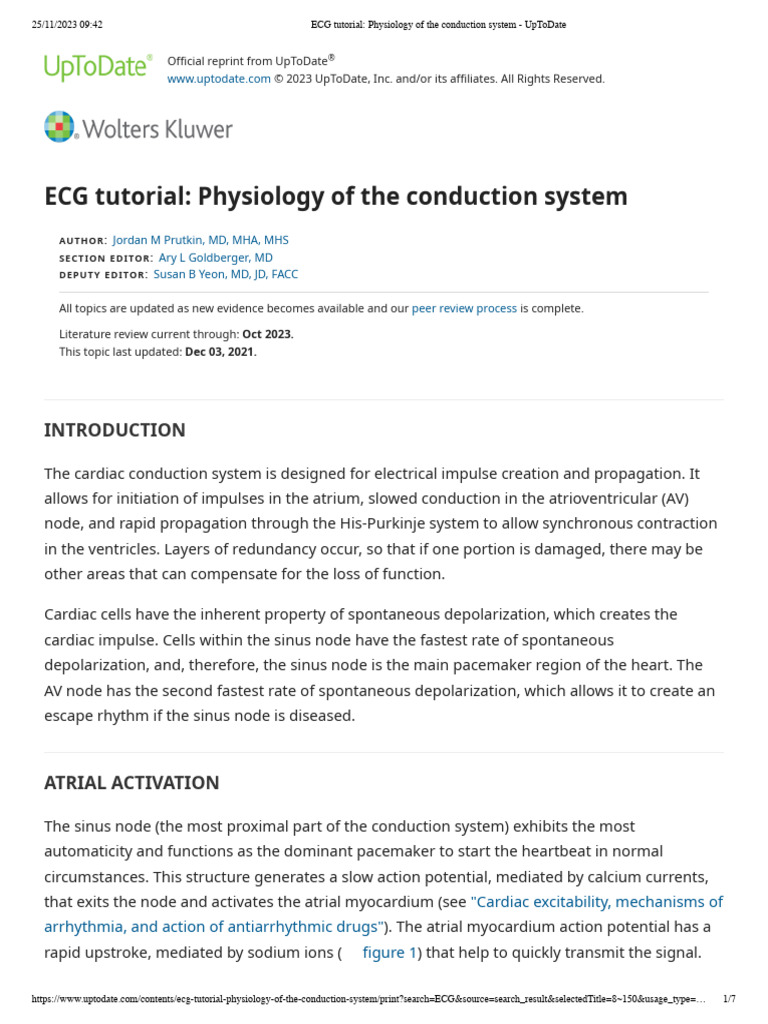 ECG Tutorial - Physiology of The Conduction System - UpToDate | PDF