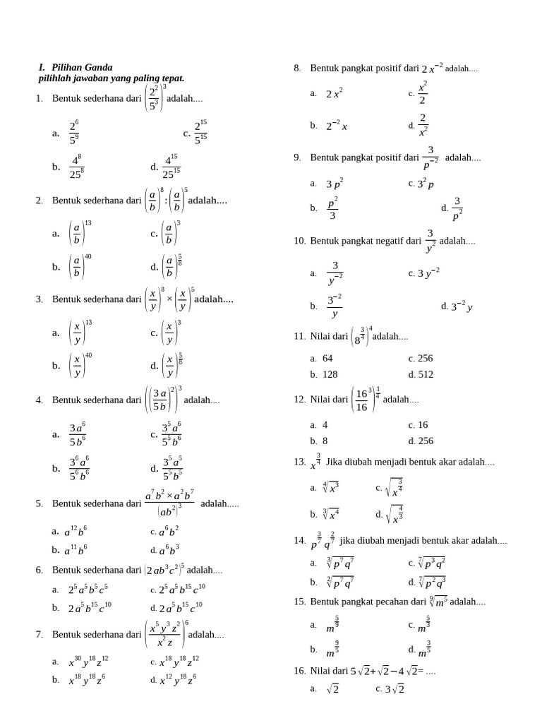 Soal Matematika Eksponen kls9 | PDF