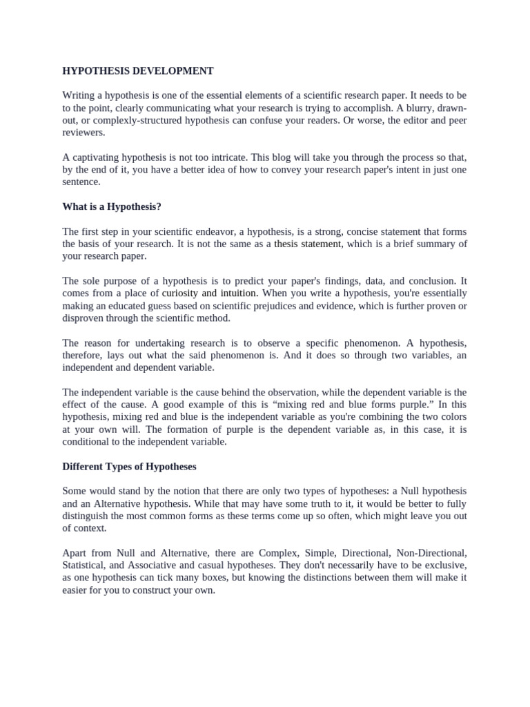 HYPOTHESIS DEVELOPMENT | PDF