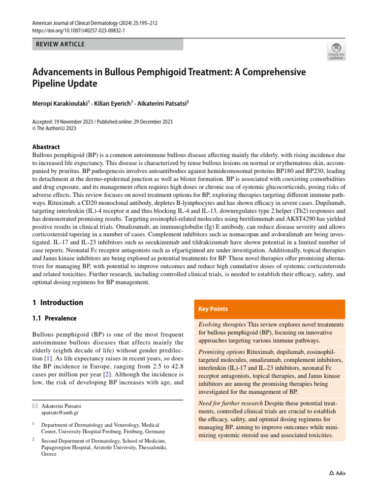 Advancements in Bullous Pemphigoid Treatment A Comprehensive Pipeline ...