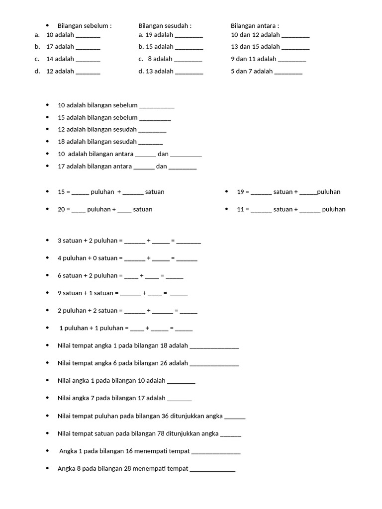 Bilangan Sebelum Sesudah (MAT SEM 1) | PDF