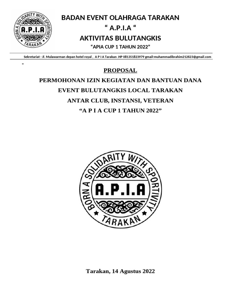 Proposal Bantuan Dana APIA CUP | PDF