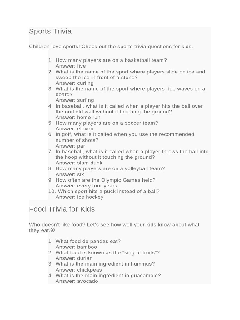 Sports Trivia | PDF