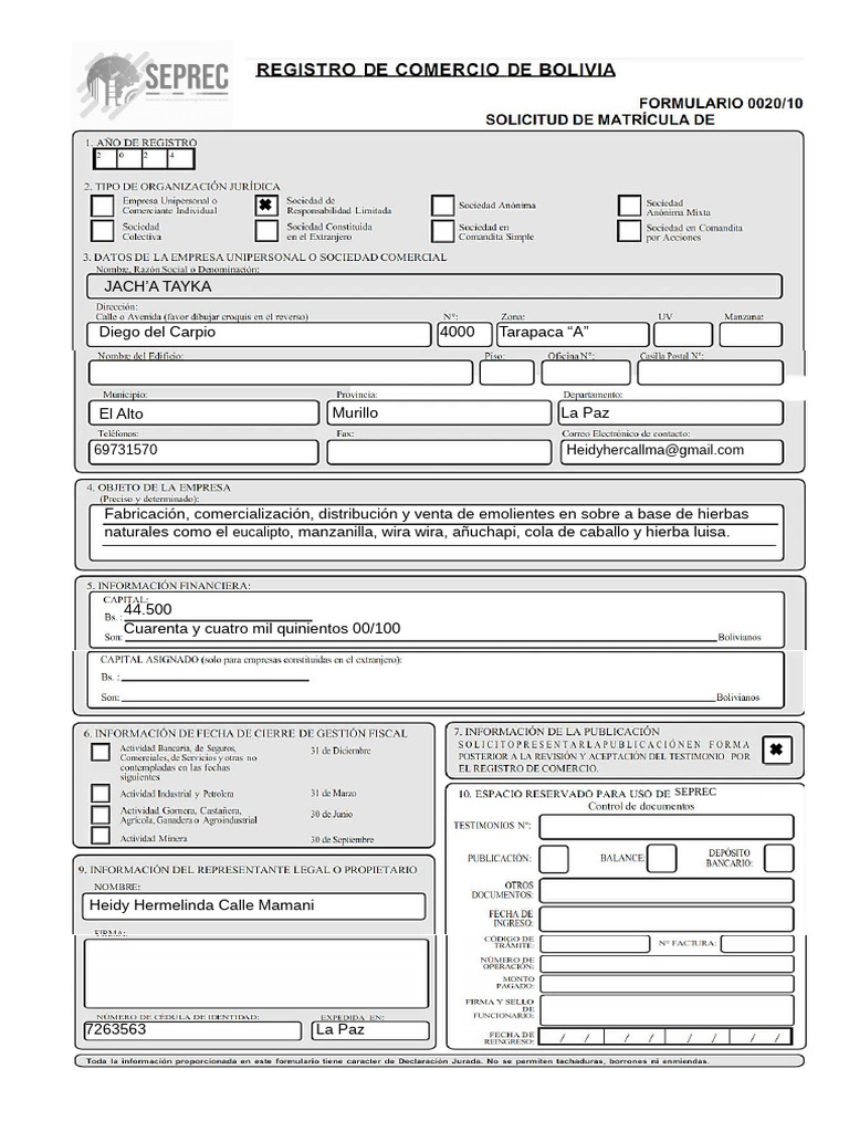 Formulario Seprec | PDF