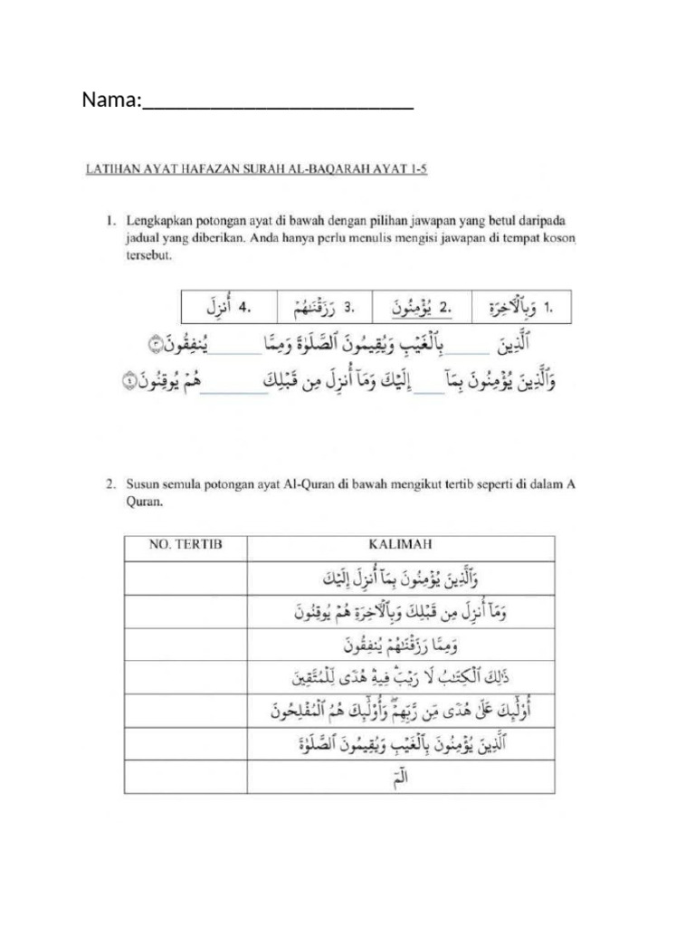 Lembaran Kerja Pendidikan Agama Islam Ting. 1 KSSM Ppki | PDF