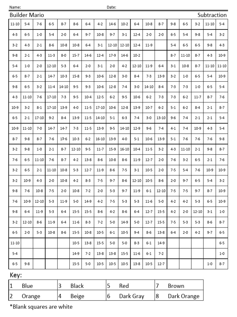 008 Builder Mario Subtraction Coloring | PDF