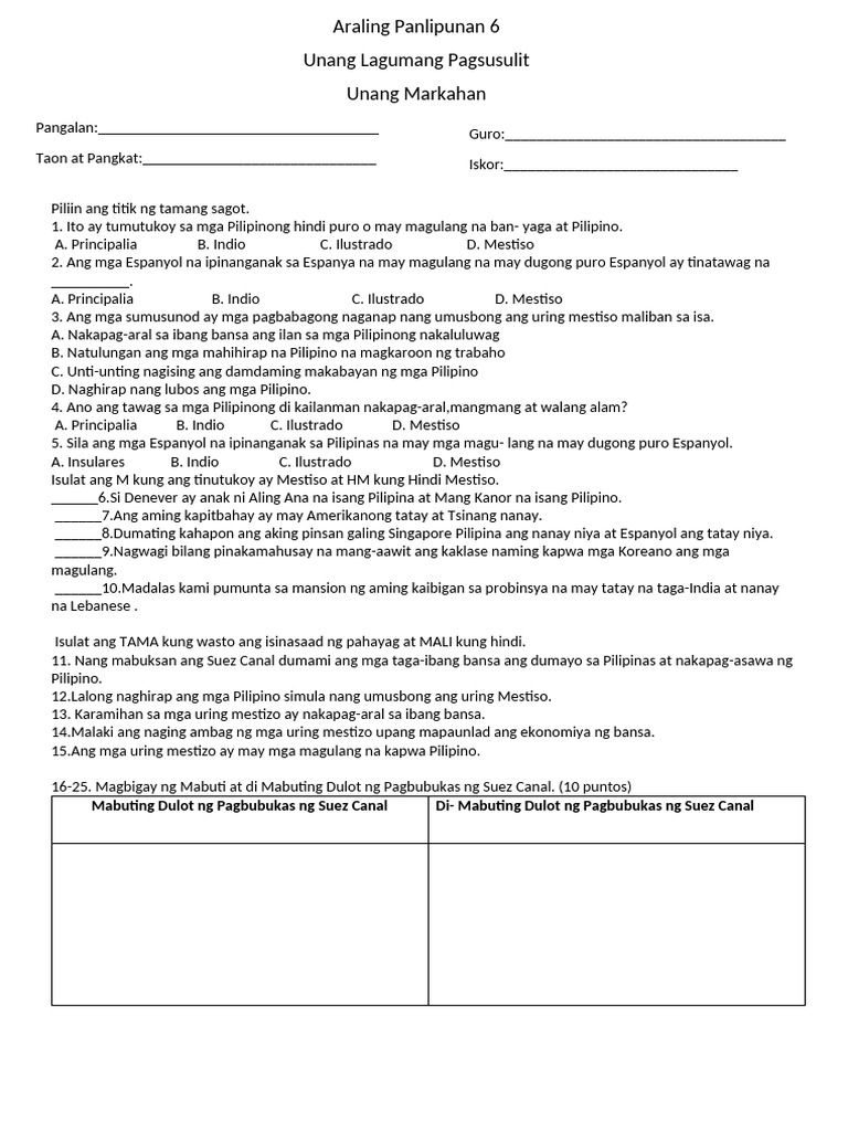 Q1 AP 6 1st Summative Test | PDF