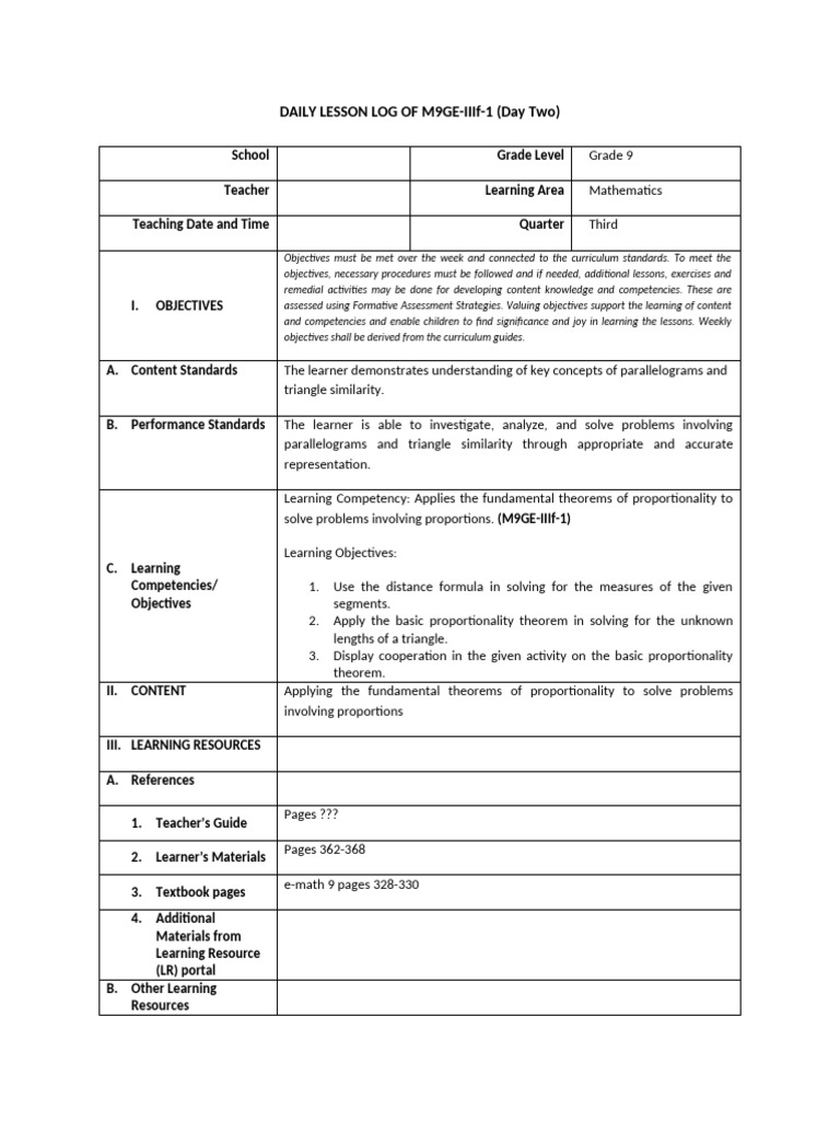Math 9 DLP Quarter 3 Day 23 | PDF | Learning | Triangle