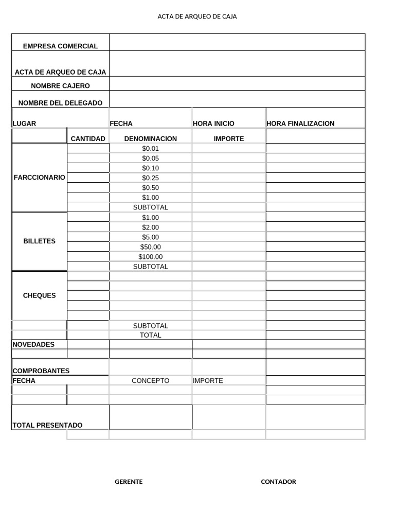 Acta Arqueo de Caja | PDF