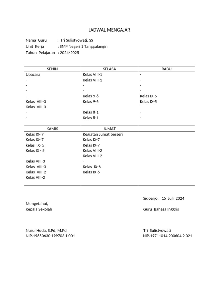 Jadwal Mengajar | PDF