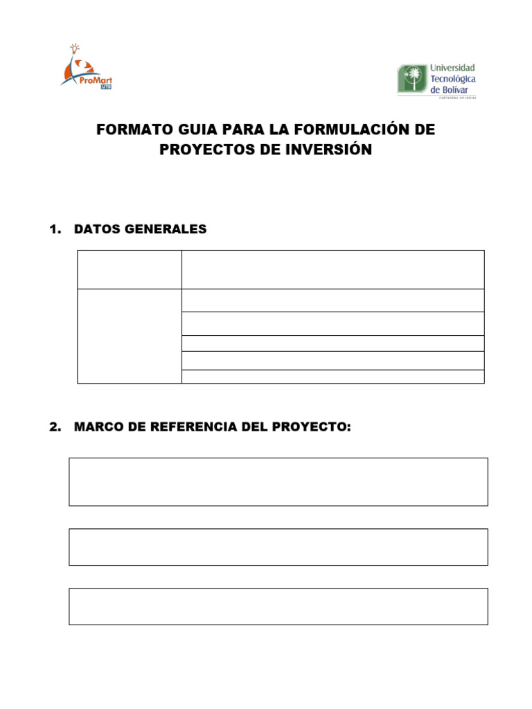 Formato Guía para La Formulación de Proyectos | PDF