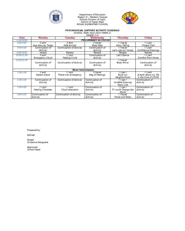 Psychosocial-Support-Activities-Schedule | PDF