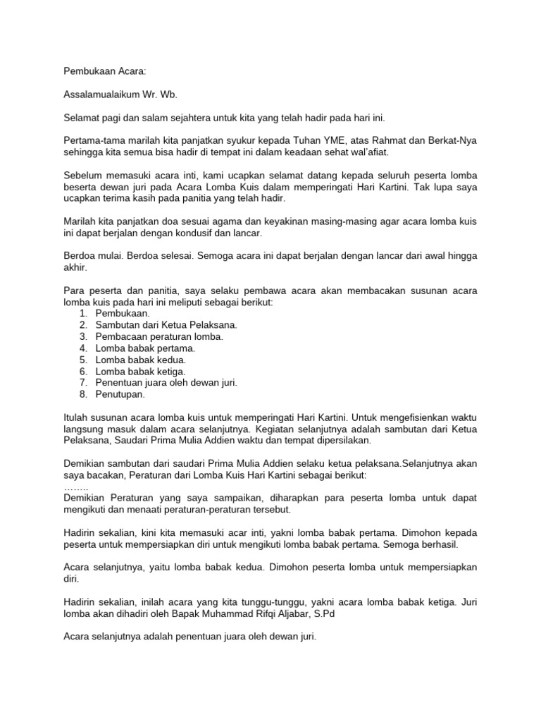 Contoh Teks MC Lomba | PDF