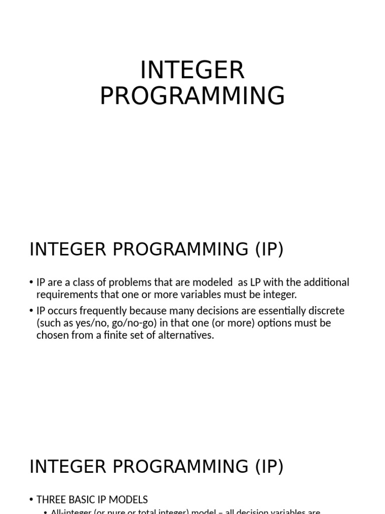 Integer Programming Lesson 2 Sept 6 2024 | PDF | Applied Mathematics | Home & Garden