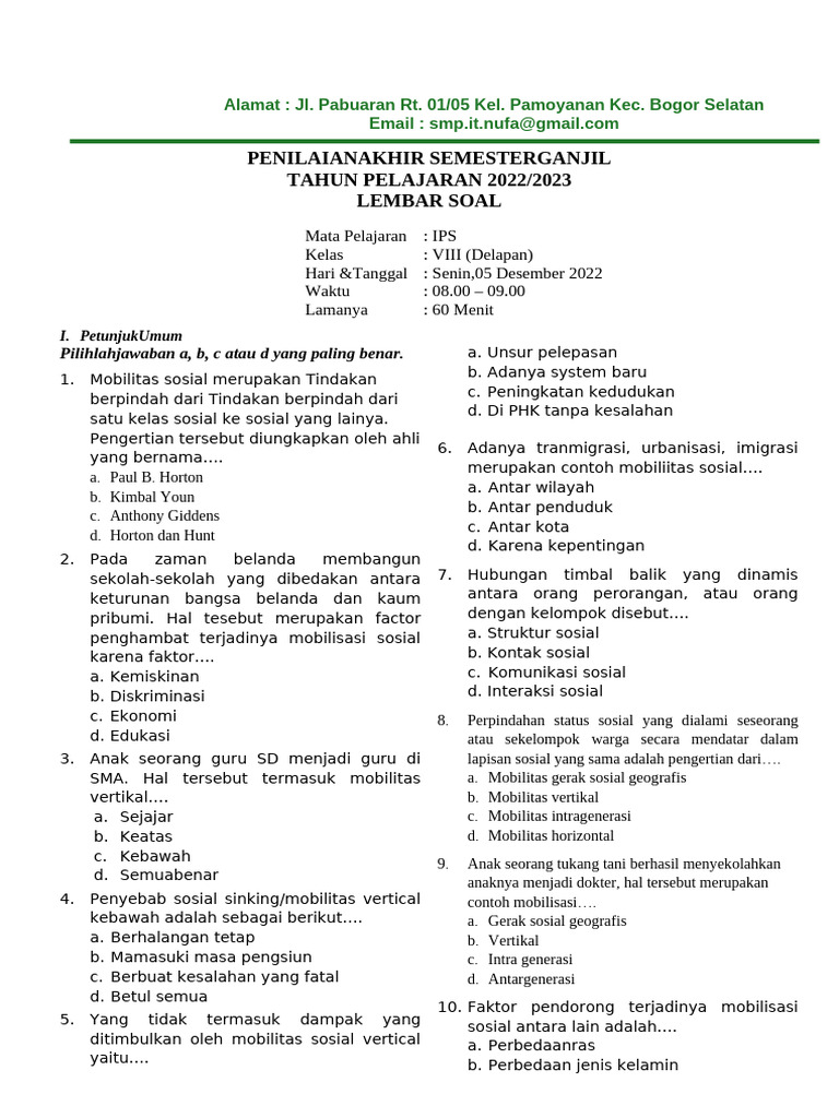 SOAL IPS PAS GANJIL KELAS VIII 2022 | PDF
