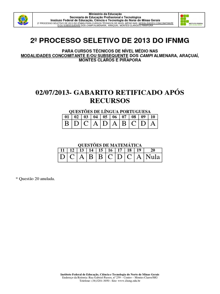 Processo Seletivo Gabarito Retificado | PDF