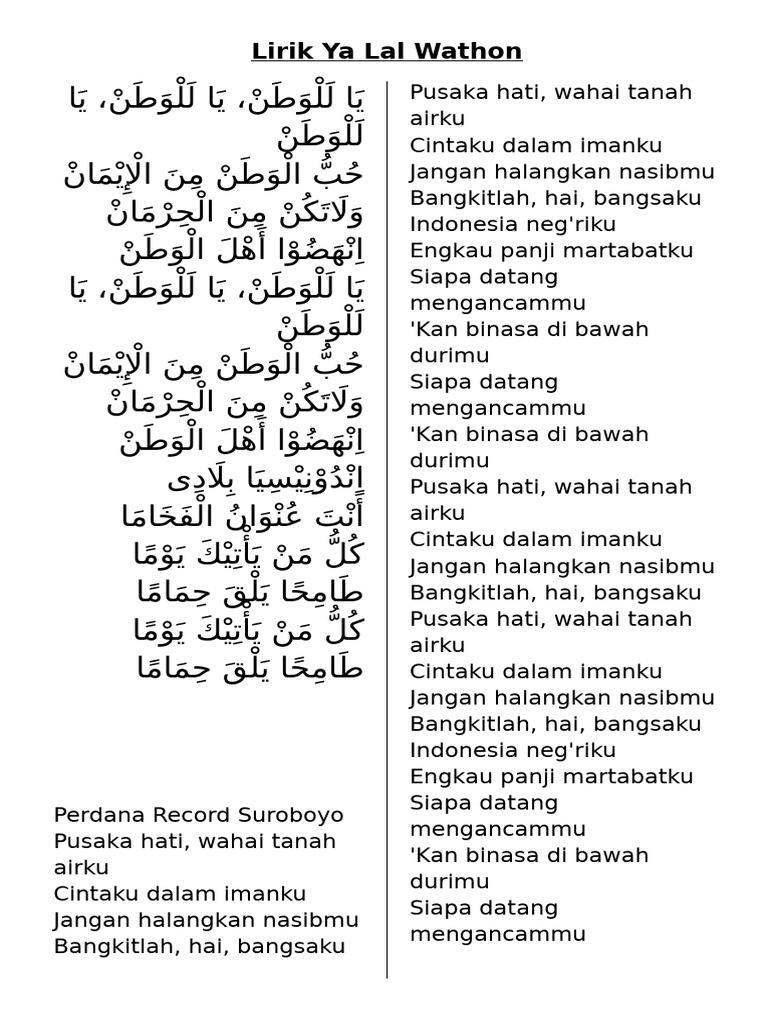 Lirik Ya Lal Wathon | PDF | Home & Garden | Poetry