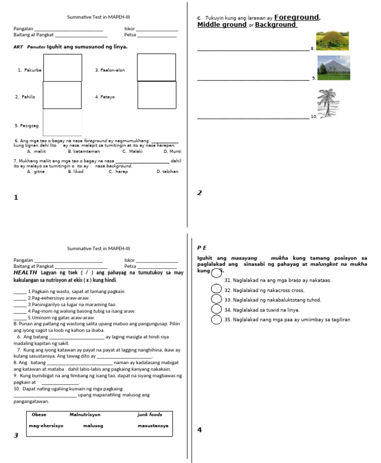 ST - Mapeh 3 - Q1 Sept - 10 - 2024 | PDF