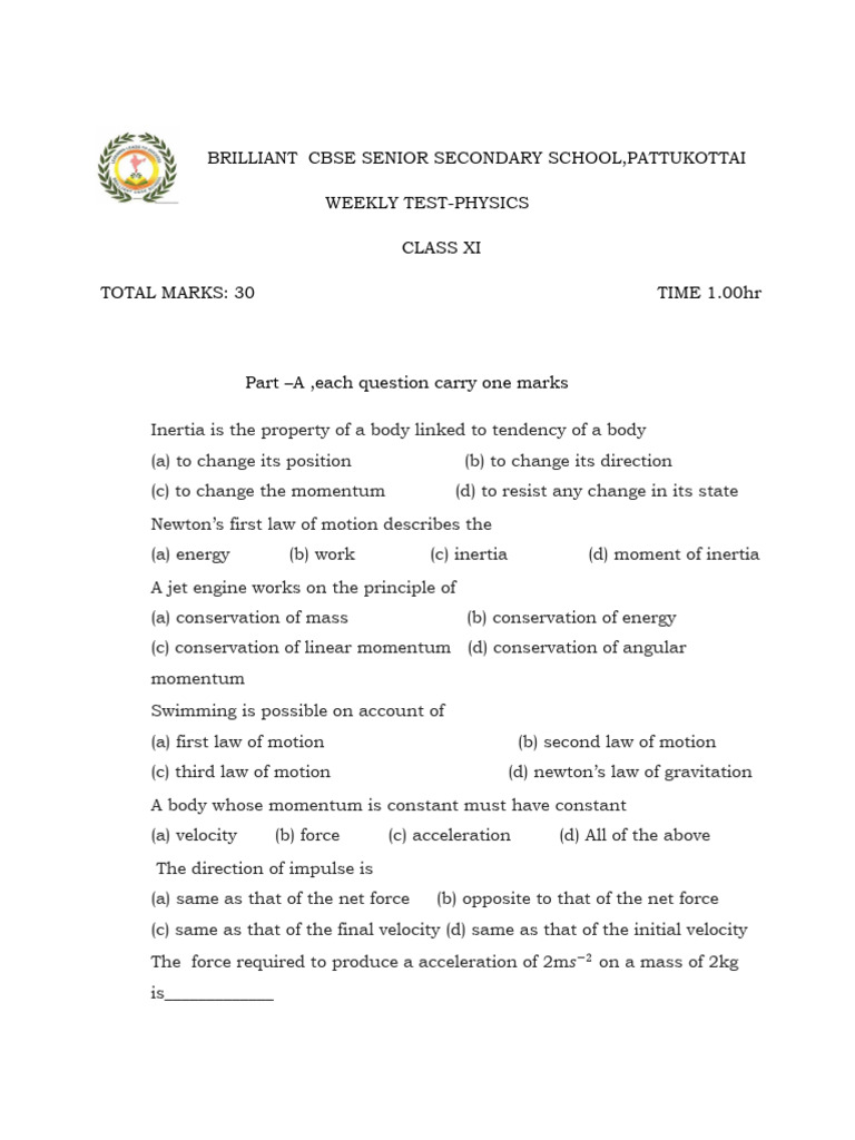 11 C Class Test 1 | PDF