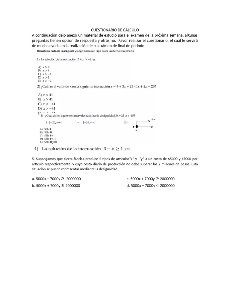 Cuestionario de Cálculo - 2024 | PDF