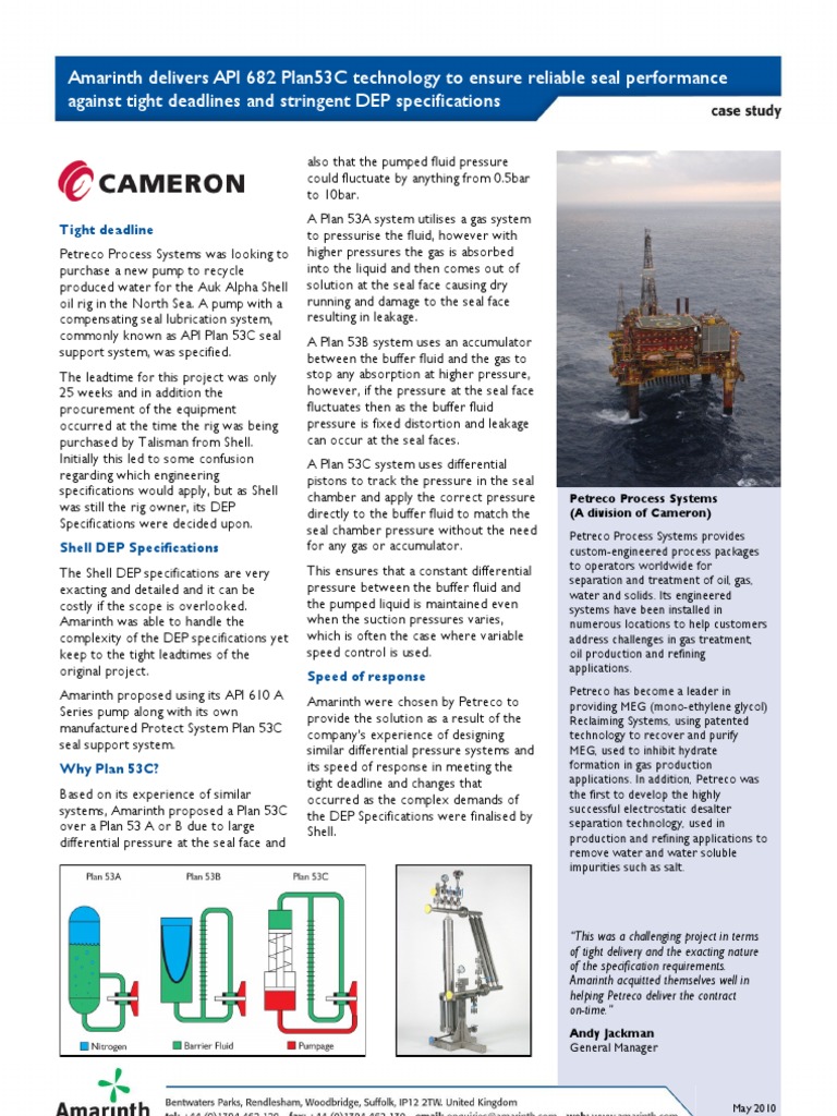 Case Study API 682 Plan 53C Seal Support System Solution | PDF | Pump ...