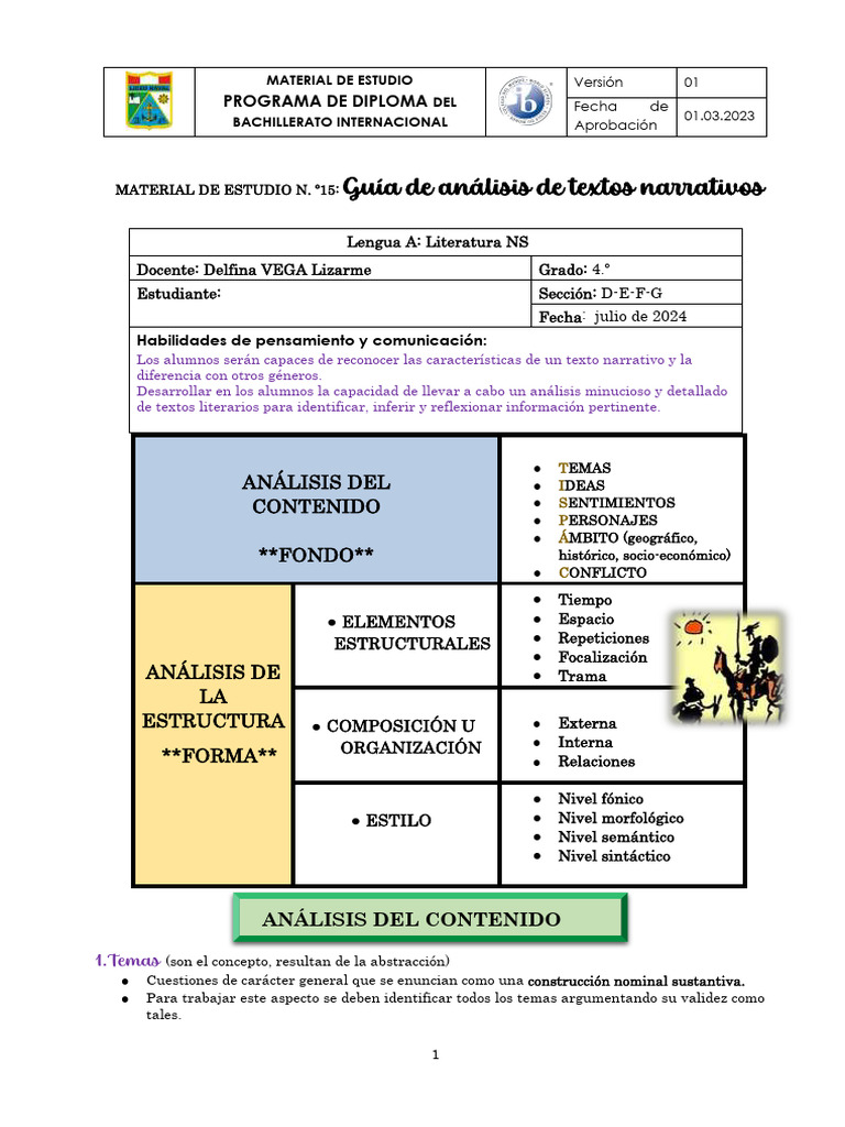 Guía de Análisis de Textos Narrativos - Lengua A Literatura Ns - 2024f | PDF