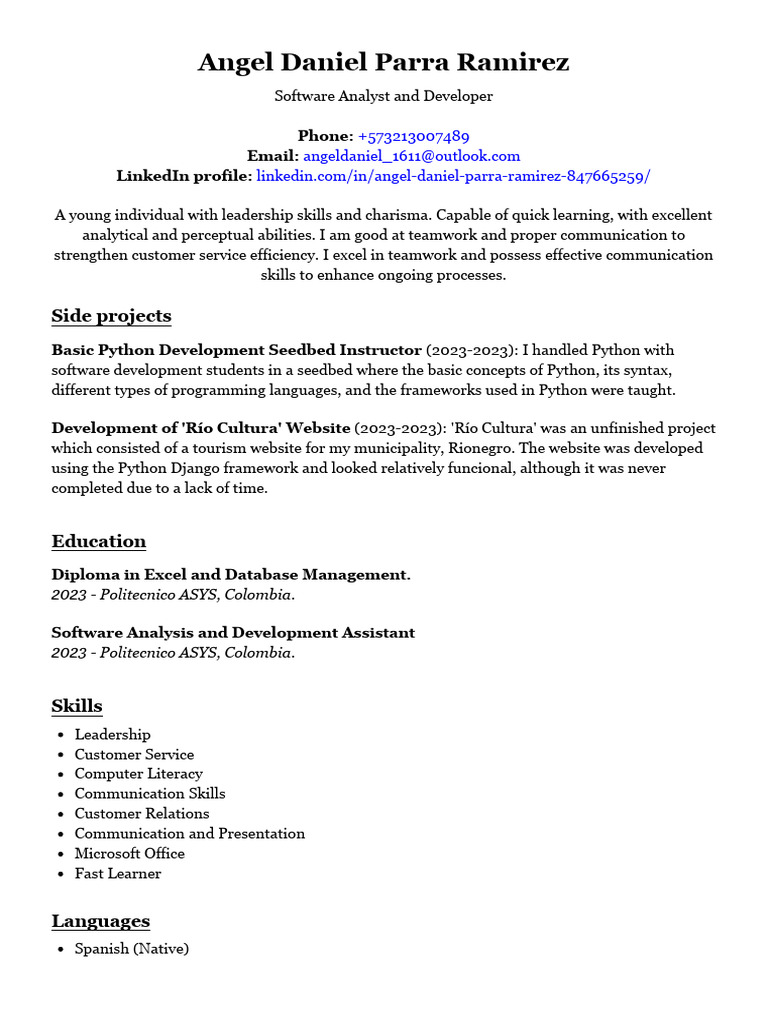 Cv - Angel Parra - Customer Serv | PDF