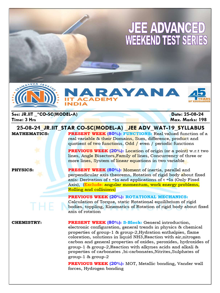 25-08-24 JR - Iit Star Co-Sc (Model-A) Jee Adv 2020 (P-I) Wat-19 QP | PDF