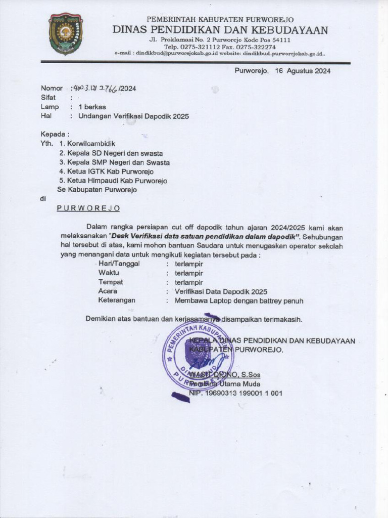 Undangan Sos Dapodik 2025 | PDF