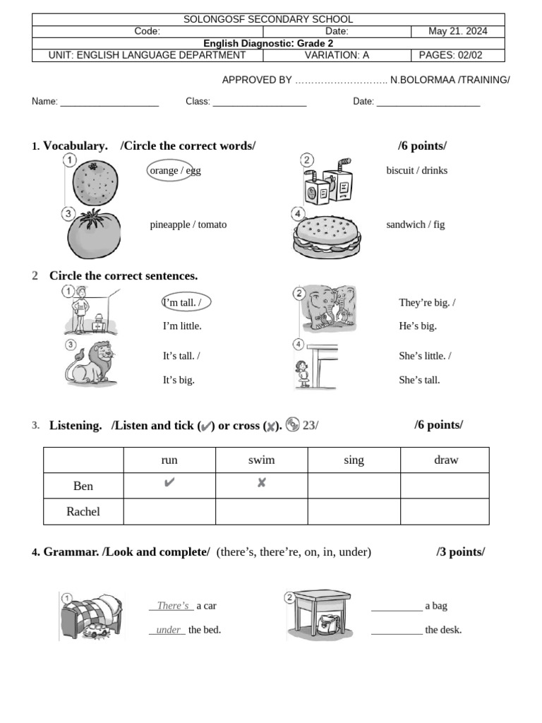 Grade 2 Exam Variation B FF01 | PDF