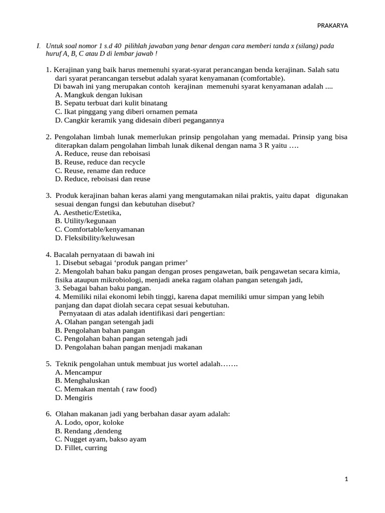 SOAL PSAJ KLS 9 2024 Prakarya Idaaa | PDF