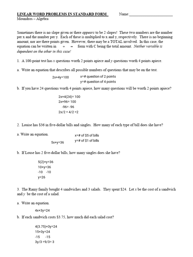Nicole Romero - Word Problems in Standard Form | PDF