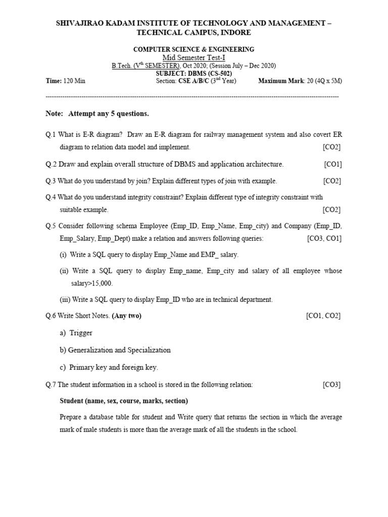 DBMS MST-1 Paper New | PDF DBMS MST-1 Paper New | PDF