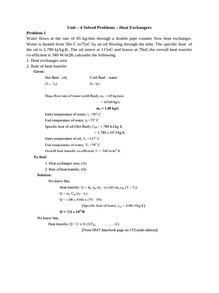 Unit - 4 Solved Problems - Heat Exchangers Problem 1 | PDF