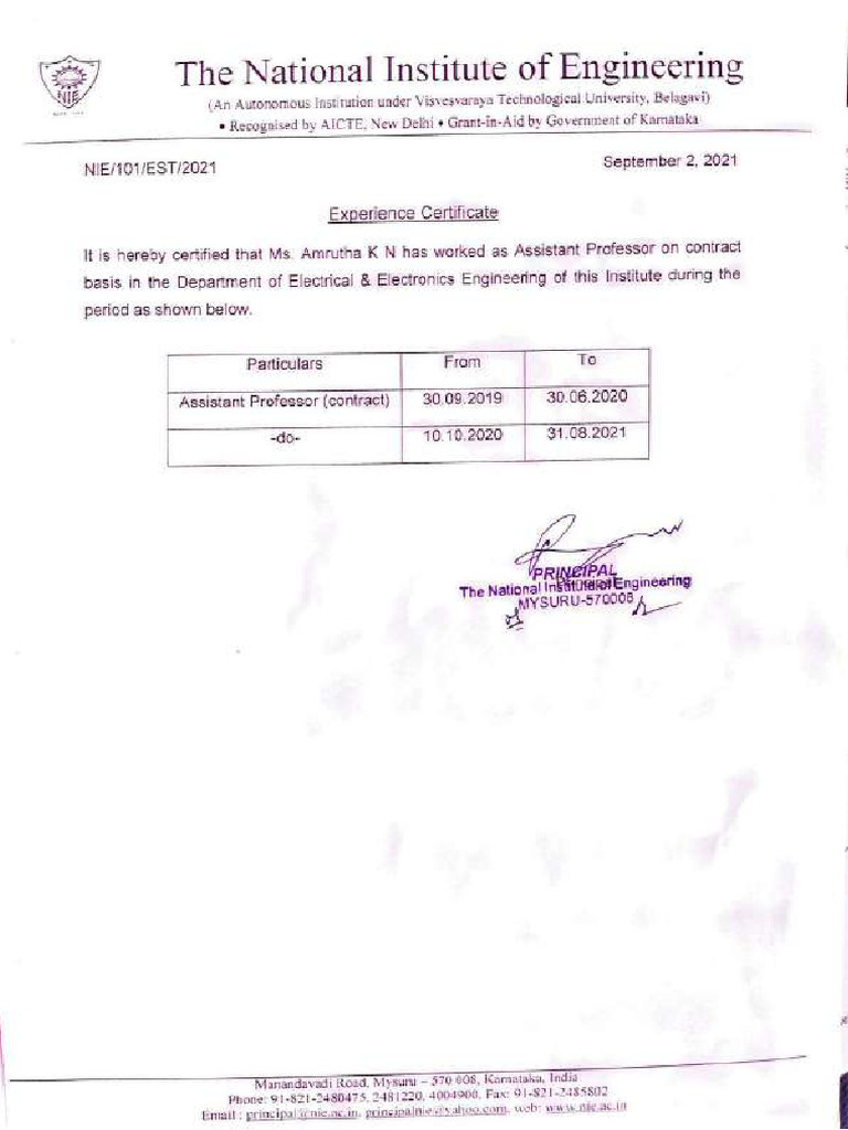 NIE Exp Certificate | PDF