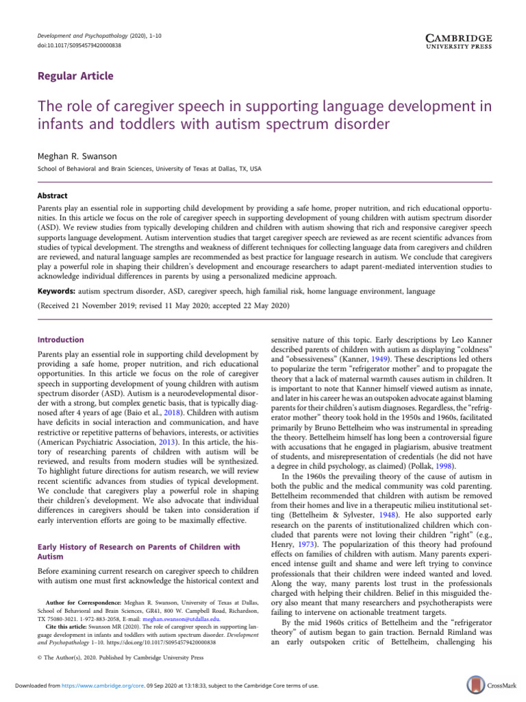 The Role of Caregiver Speech in Supporting Language Development in | PDF
