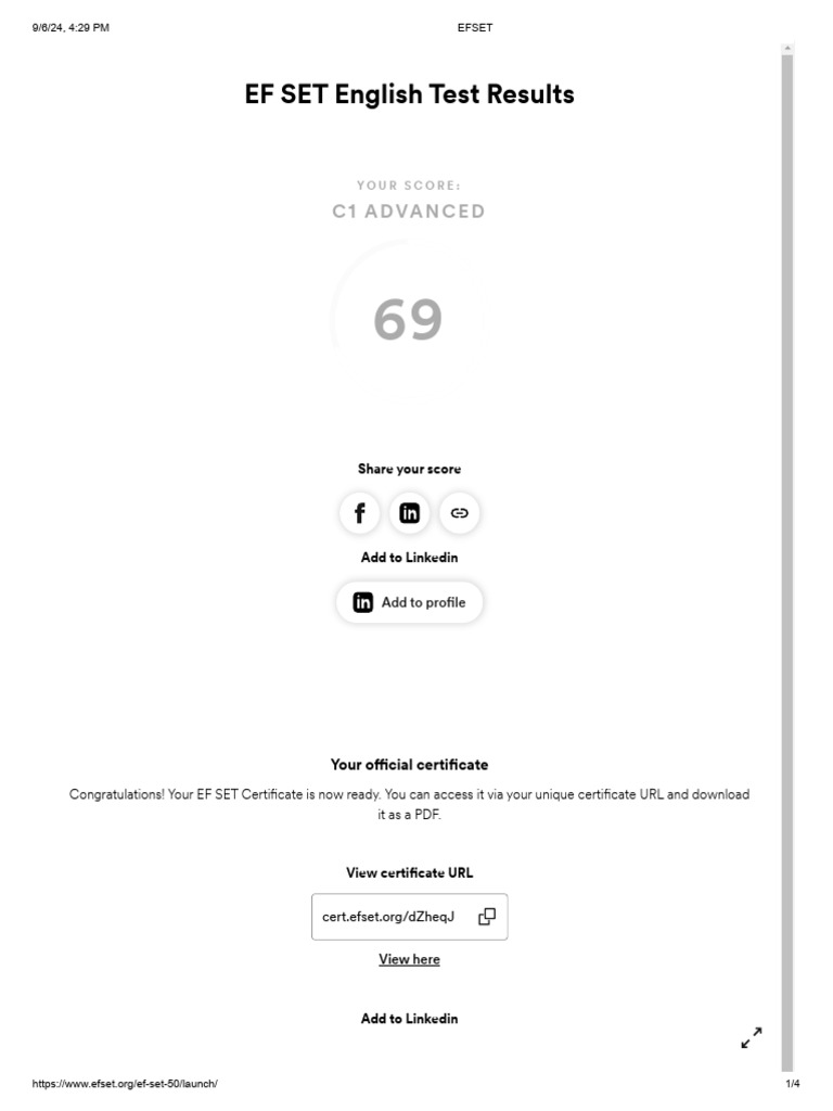 Free Standardized English Test Calibrated To The CEFR - EF SET | PDF