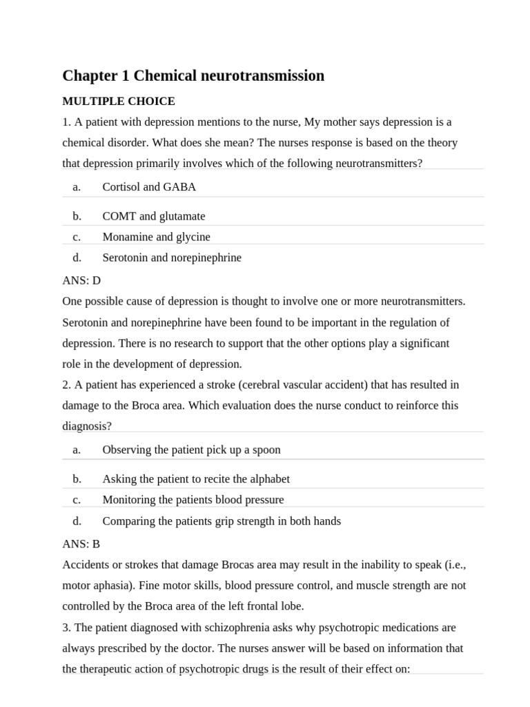 Chemical Neurotransmission Questions and Answers Pasinggrades | PDF ...