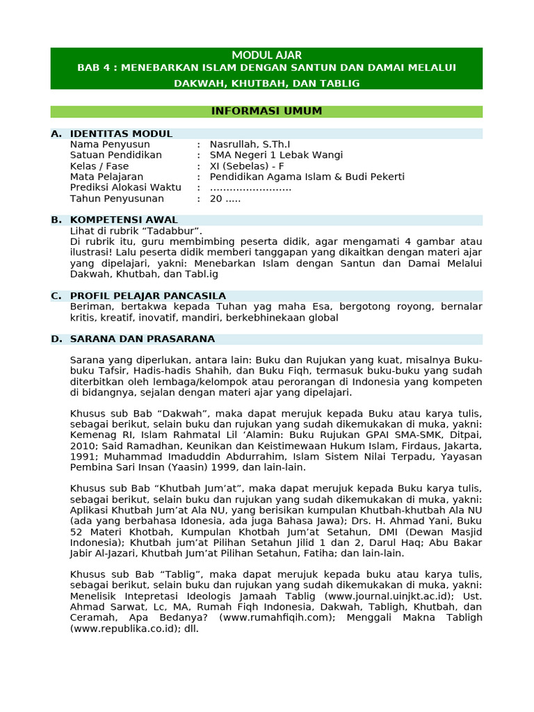 Modul Ajar PAIBP Kelas XI Fase F 2024-2025 - Bab 4 | PDF